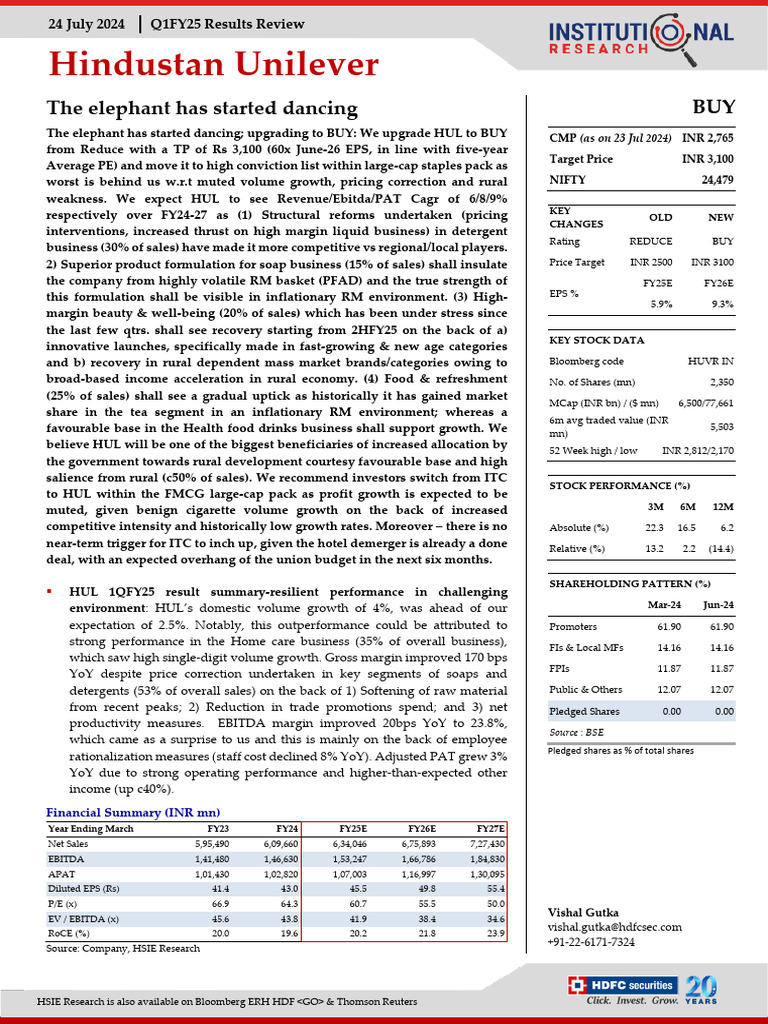 HUL Q1 FY25 | PDF | Financial Economics | Investing