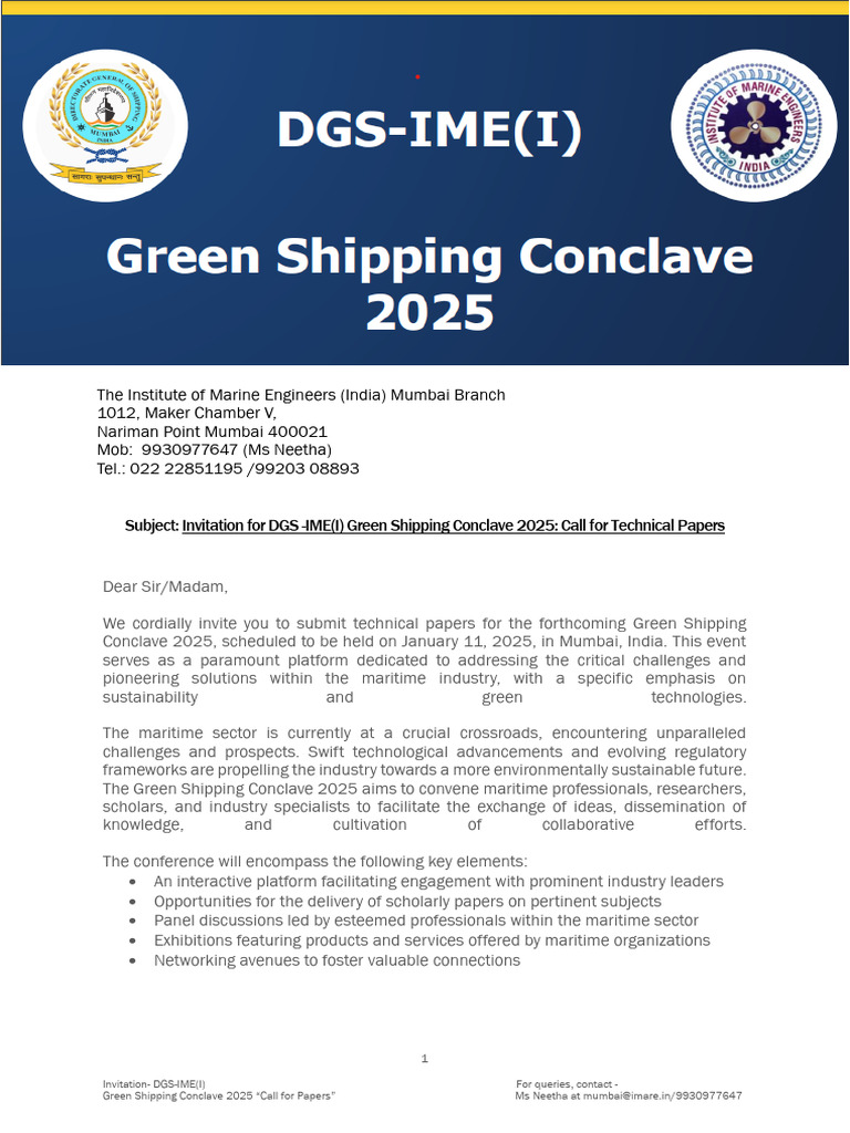 Invitation Letter For Technical Paper For Green Shipping Conclave 2025 ...