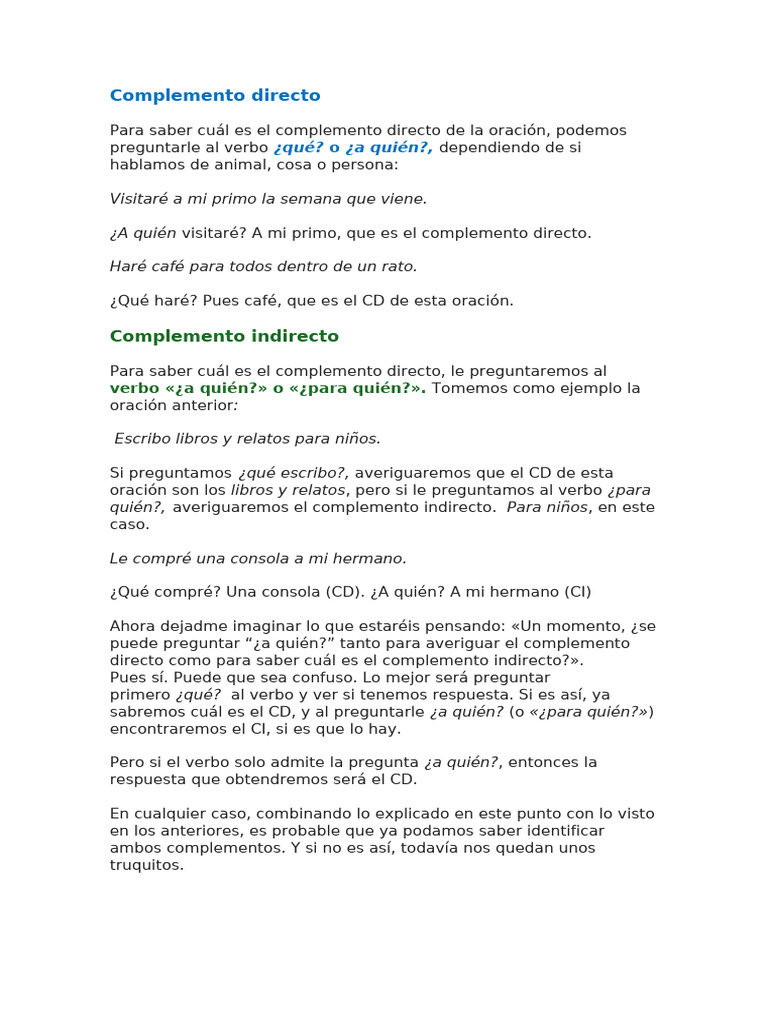 Identificación de CD y CI en oraciones | PDF | Objeto (gramática ...