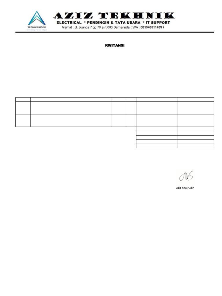 Kwitansi Material Pasang AC Hendi | PDF