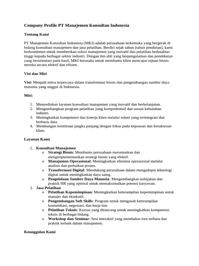 Profil PT Manajemen Konsultan Indonesia | PDF