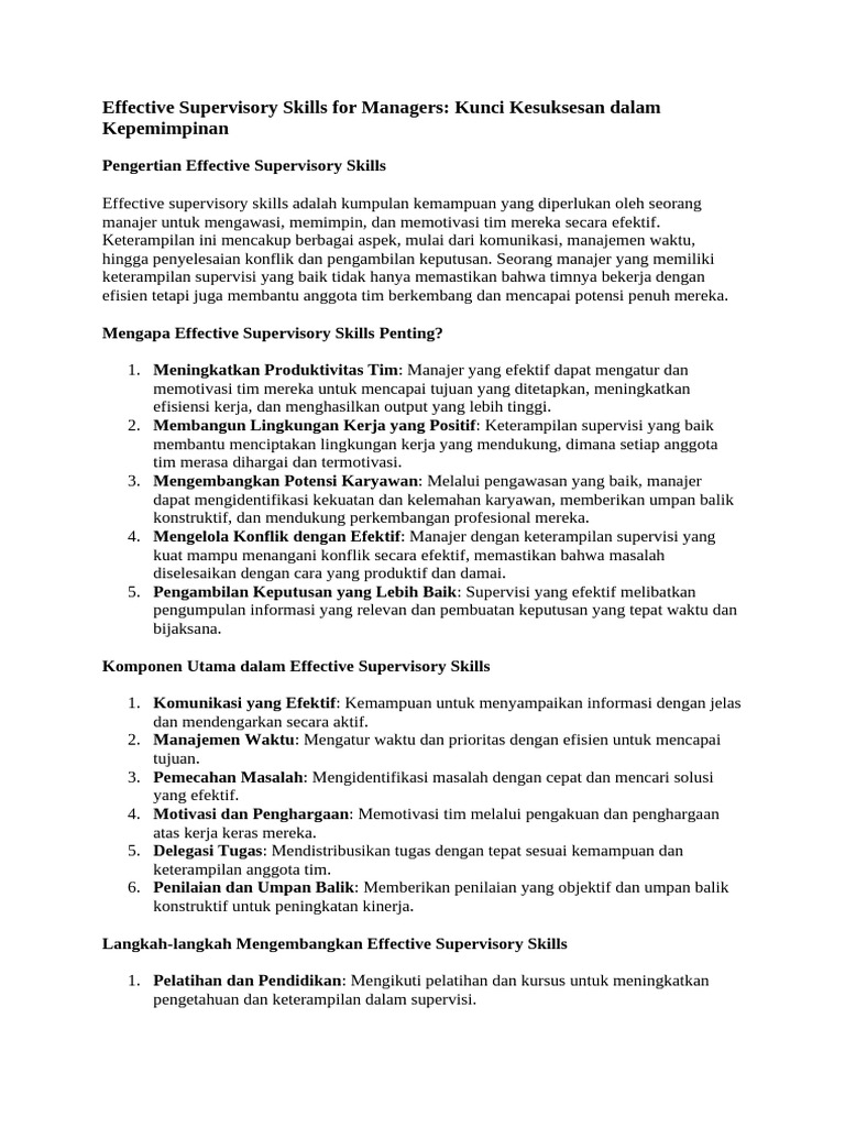 Effective Supervisory Skills For Managers | PDF
