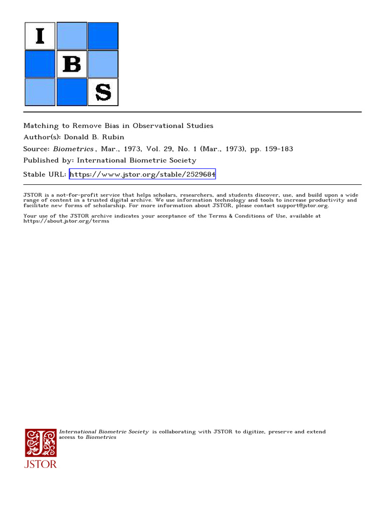 Matching to Remove Bias in Observational Studies | PDF | Sampling ... Matching to Remove Bias in Observational Studies | PDF | Sampling ...