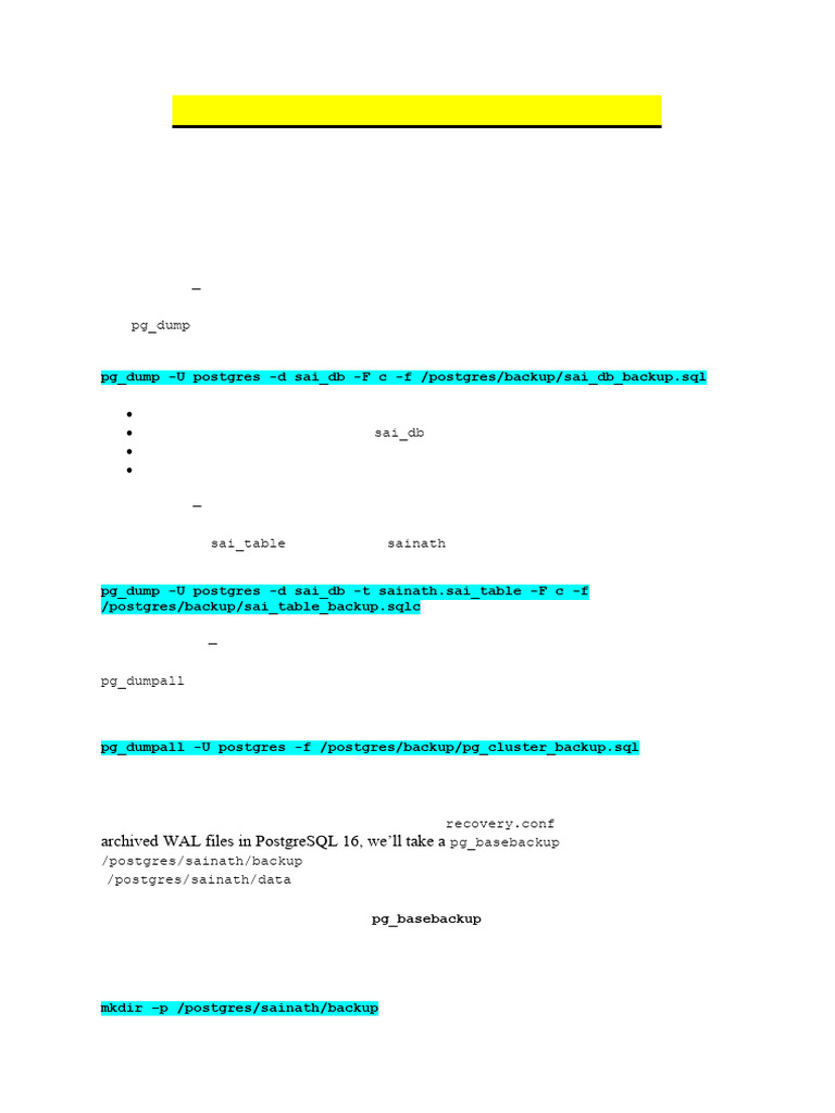 PostgreSQL Backups and Recoveries | PDF | Postgre Sql | Databases PostgreSQL Backups and Recoveries | PDF | Postgre Sql | Databases