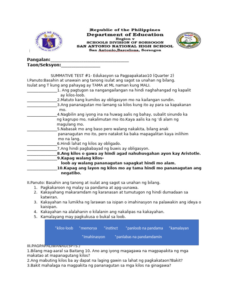 Q2-Summative 2-Esp10 | PDF