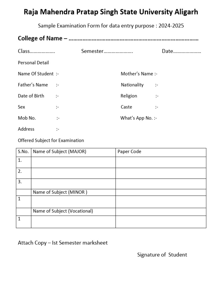 Pre Exam Form | PDF