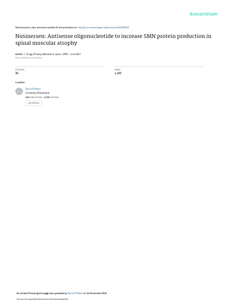 NUSINERSEN | PDF | Cerebrospinal Fluid | Messenger Rna