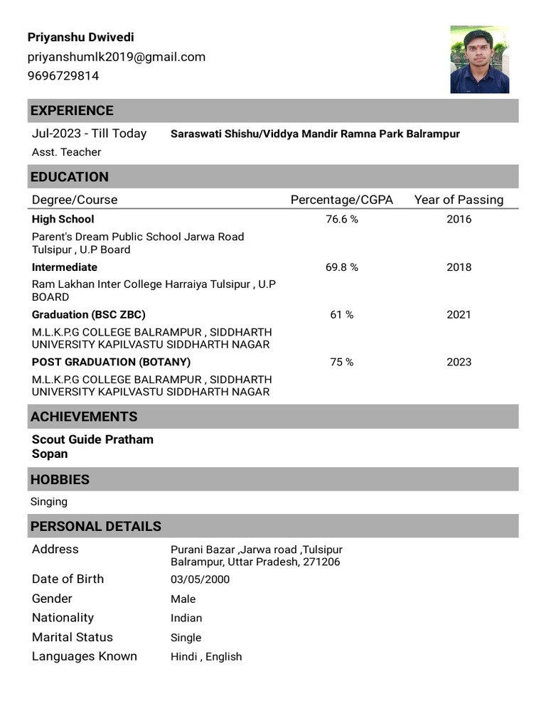 Resume - Priyanshu Dwivedi - Format2 | PDF