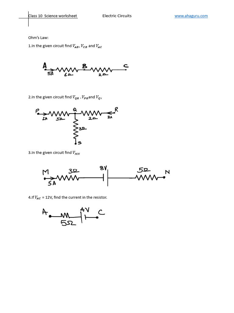 Class 10 Electric Circuits Worksheet | PDF | Technology & Engineering