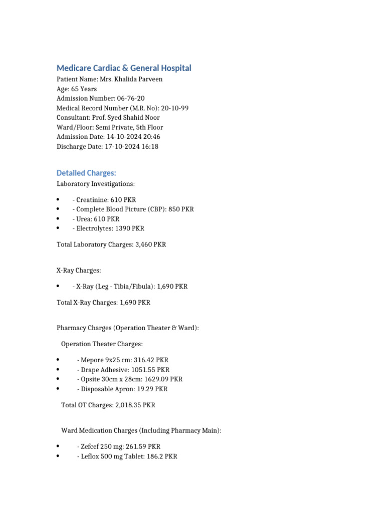 Surgery Bill Mrs Khalida Parveen | PDF | Technology & Engineering