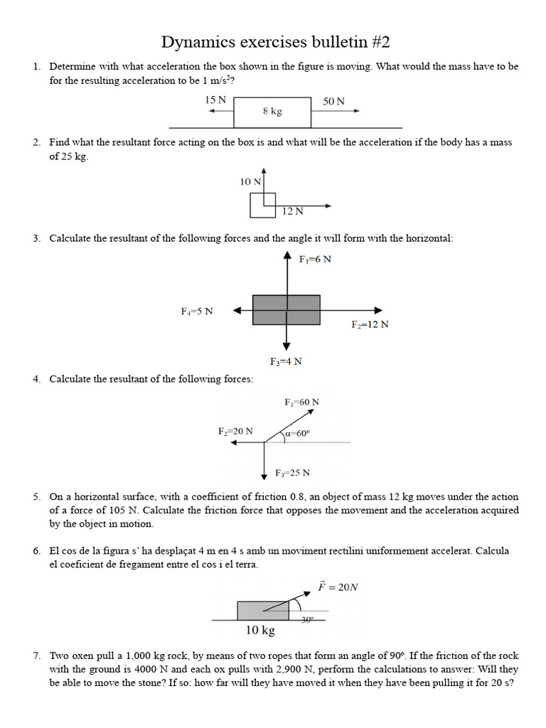 Dynamics Exercises Bulletin | PDF | Friction | Force