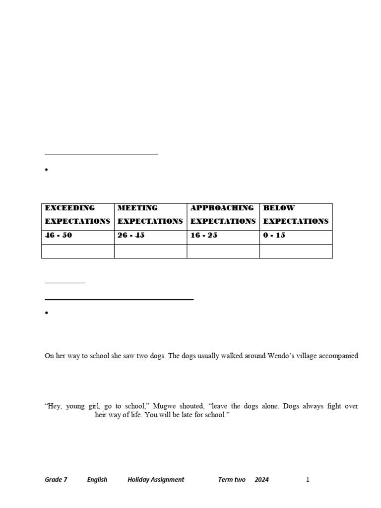 English Holiday Assignment Grade 7 T2 | PDF