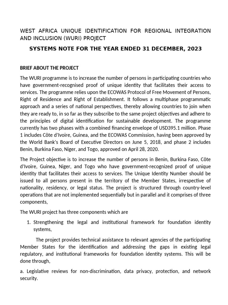 WURI Project 2023 Systems Note | PDF | Procurement