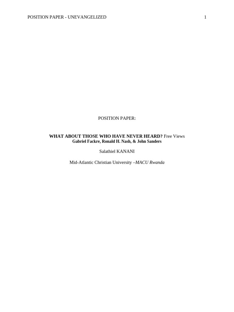 POSITION PAPER - Unevangelized | PDF | Jesus | Christian Theological ...