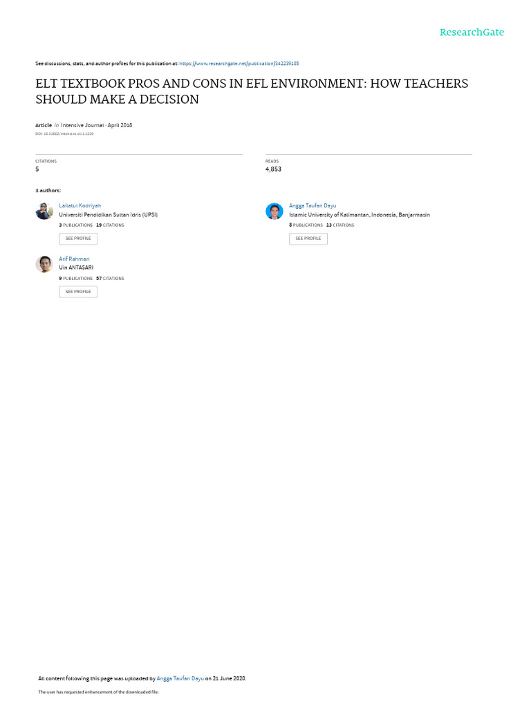 Elt Textbook Pros and Cons in Efl Environment How Teachers Should Make ...