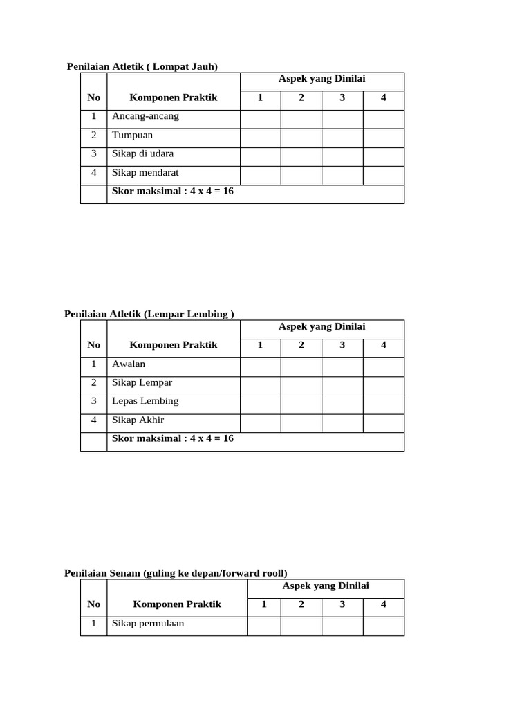 Rekap Penilaian Atletik Pratik 1 | PDF