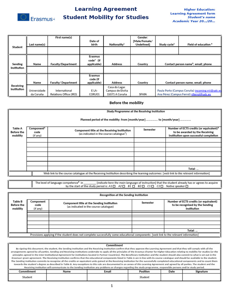 Learning-Agreement Studies Udcincoming 2020-EN - Docx 2063069294 | PDF | Academic Degree