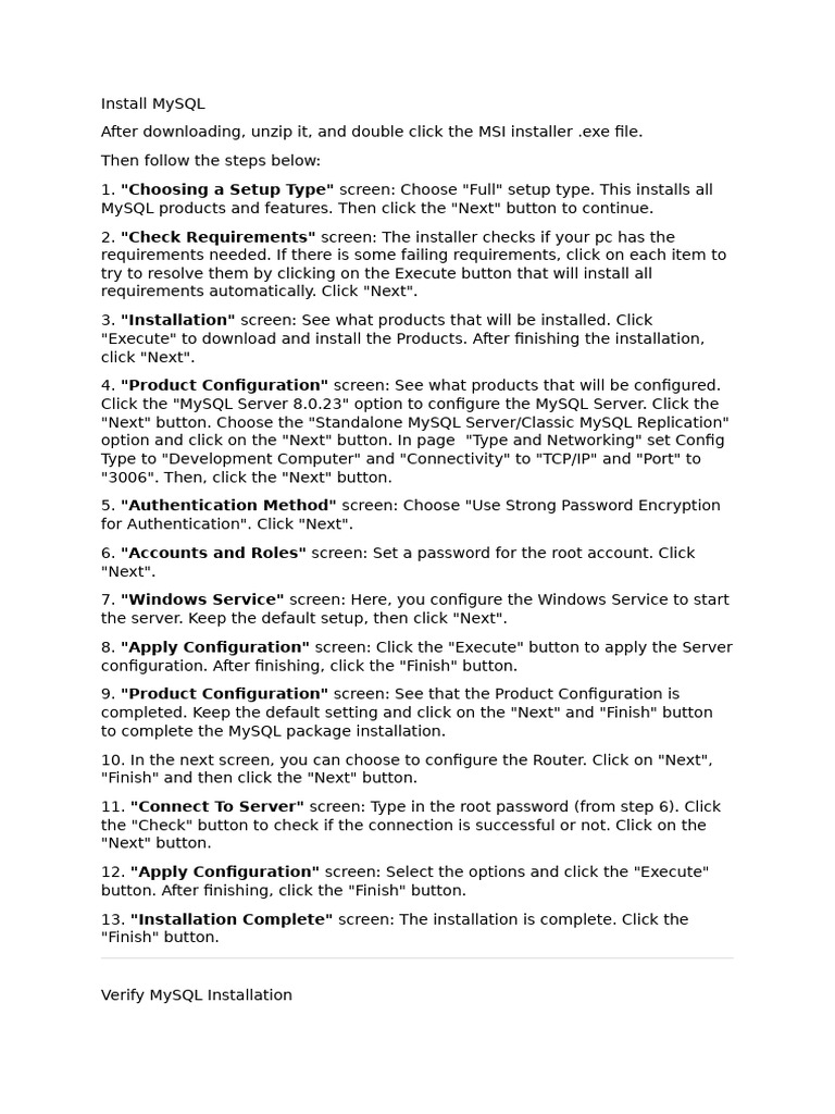 MySQL Installation Guide | PDF | My Sql | Installation (Computer Programs)