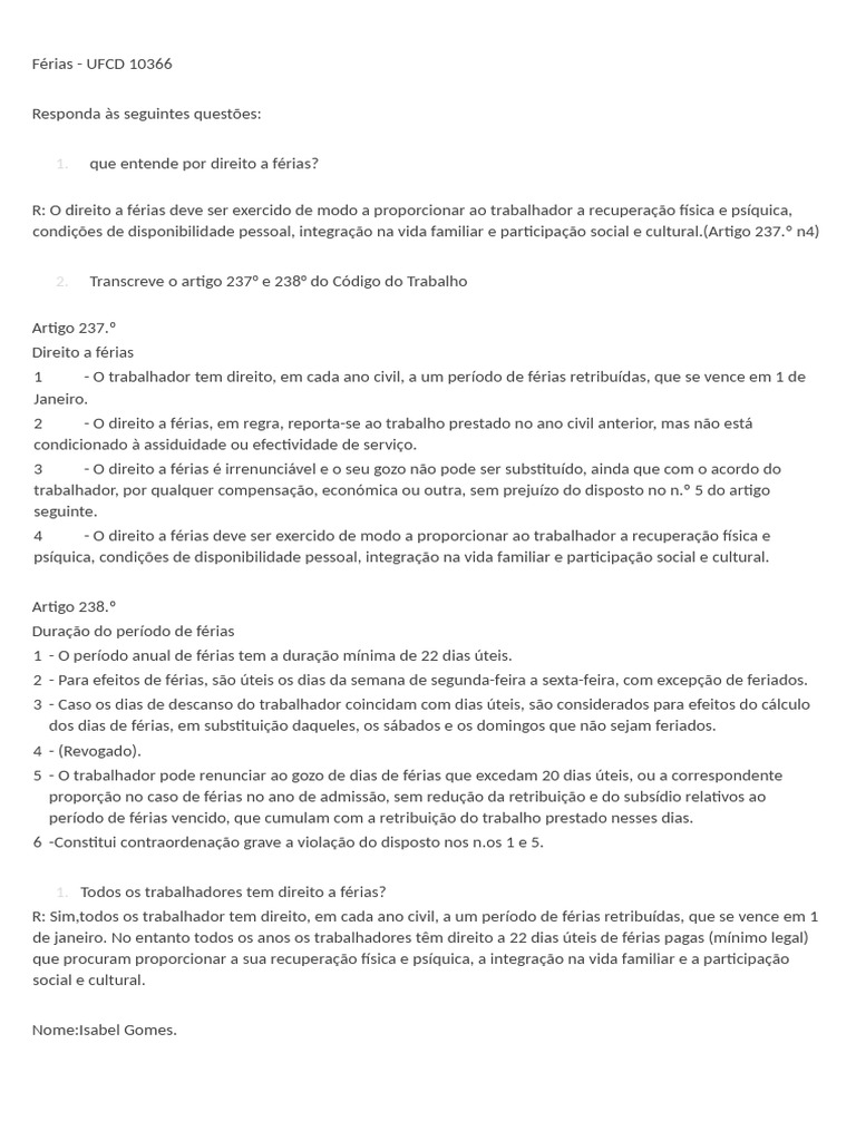 Férias - UFCD 10366 | PDF