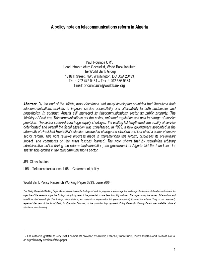 Algeria's Telecommunications Reform Overview | PDF | Policy ...