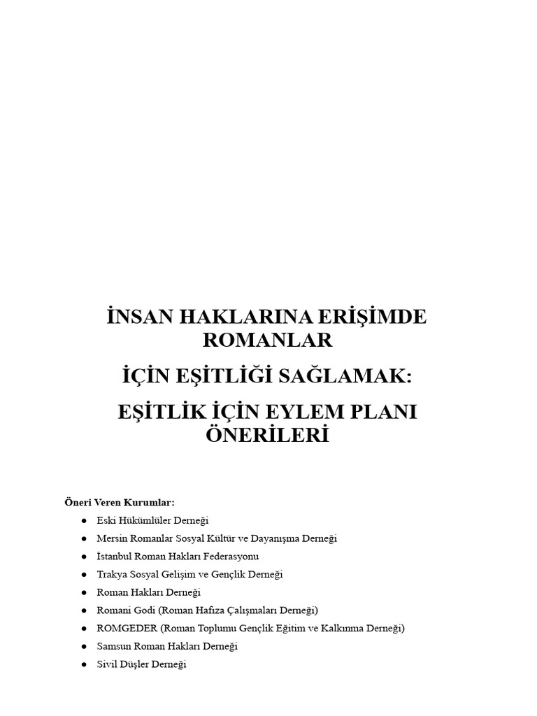 Insan Haklarina Erisimde Roman Strateji Eylem Plani | PDF