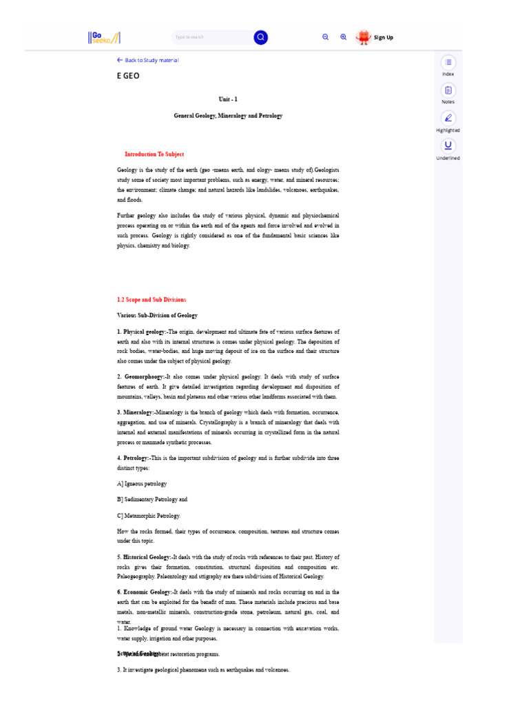 E Geo: Unit - 1 General Geology, Mineralogy and Petrology | PDF | Solar System | Rock (Geology)