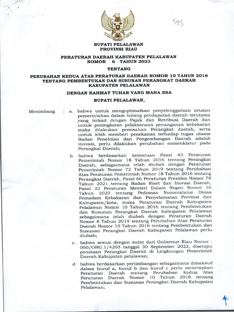 6 Tahun 2023 TTG Perubahan Kedua Atas Perda No 10 TH 2016 TTG Pembentukan Dan Susunan Perangkat ...
