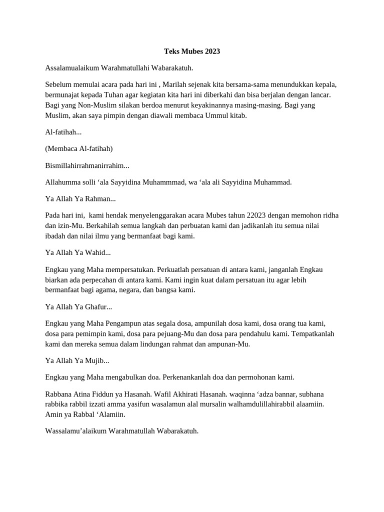 Teks Doa Mubes 2023 | PDF | Pengembangan Diri | Gaya Hidup