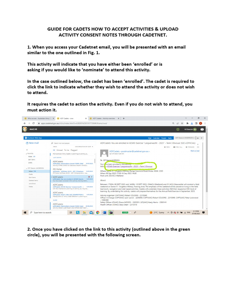 Guide For Cadets How To Accept Activities | PDF
