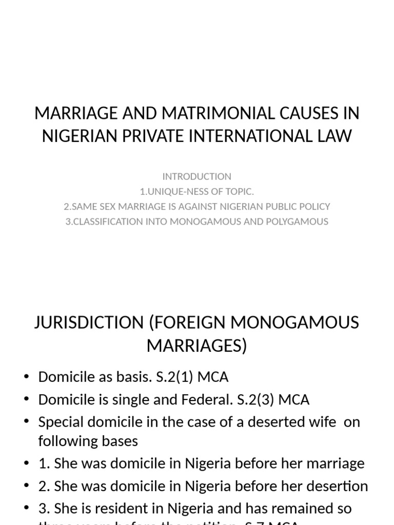 Marriage and Matrimonial Causes in Nigerian Private International Law ...