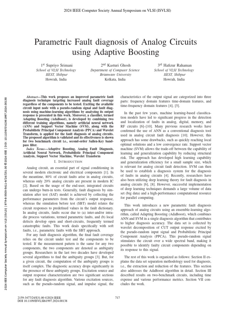 Parametric Fault Diagnosis of Analog Circuits Using Adaptive Boosting | PDF | Wavelet | Support ...