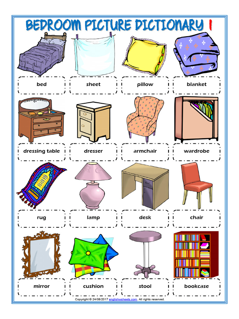 Bedroom Vocabulary Esl Picture Dictionary Worksheets For Kids | PDF