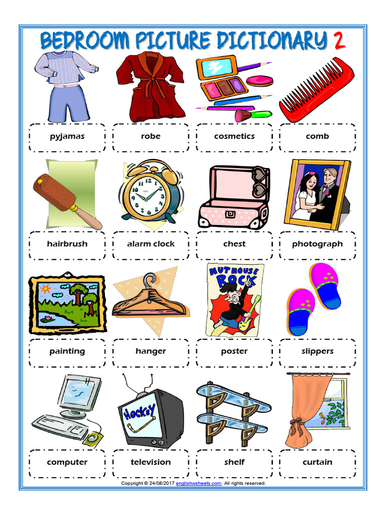 Bedroom Vocabulary Esl Picture Dictionary 2 Worksheets For Kids | PDF