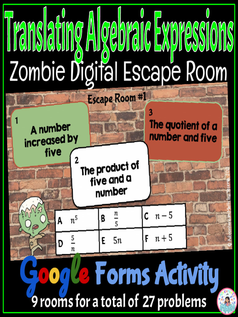 TranslatingAlgebraicExpressionsZombieDigitalMathEscapeRoom 1 | PDF