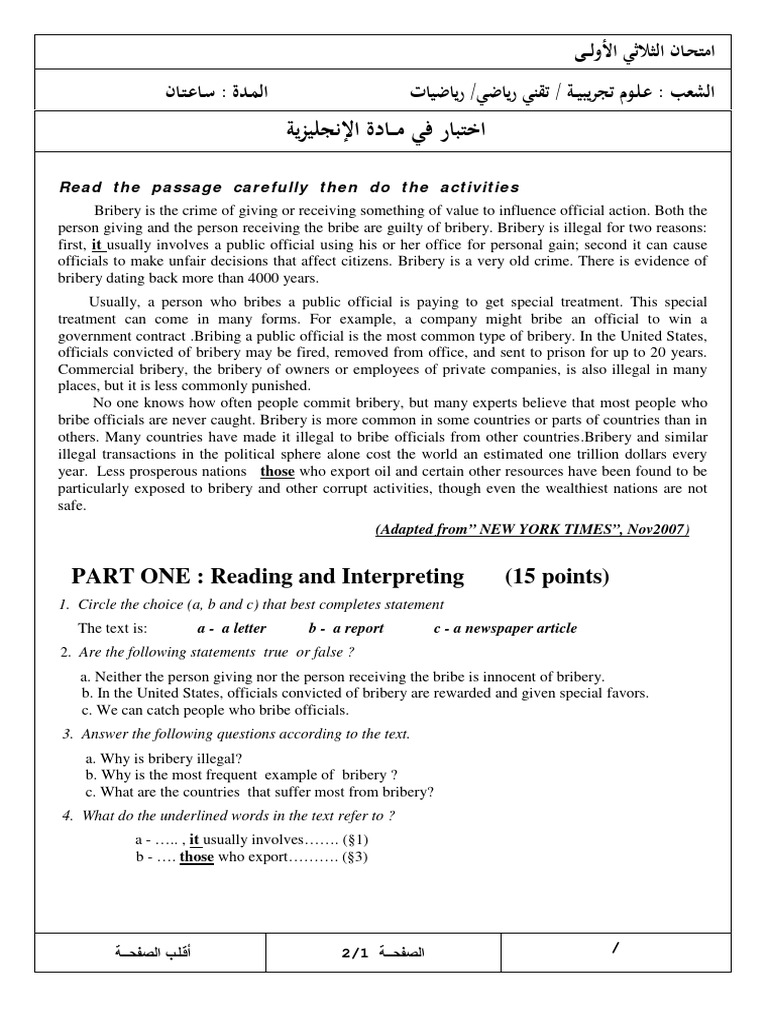 Dzexams 2as Anglais 64259 | PDF | Bribery | Linguistics