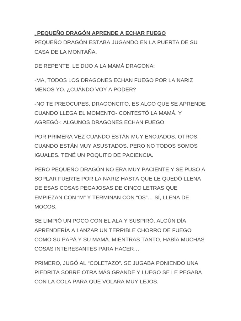 Pequeño Dragón Aprende A Echar Fuego | PDF