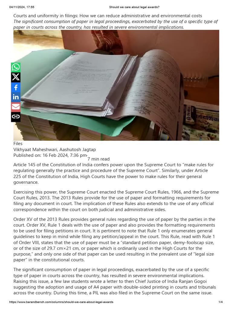 Uniformity in Court Paper Usage | PDF | Supreme Court Of India ...