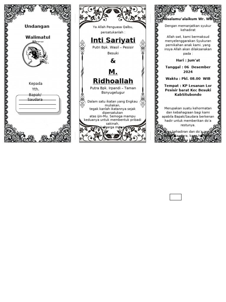 Undangan Walimatul Ursy Lipat 3 Doc 4-Kanalmu | PDF