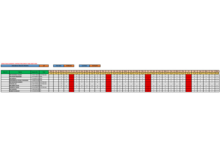 Month of July Time Sheet Speed Track by SKM Project 2024 | PDF