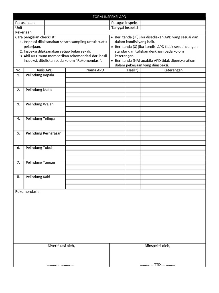 Form Inspeksi APD-1 | PDF
