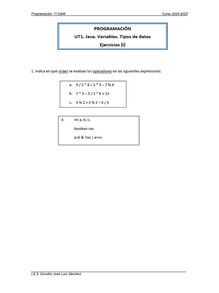 01 UT2 Ejercicios I | PDF | Métodos y materiales de enseñanza | Informática