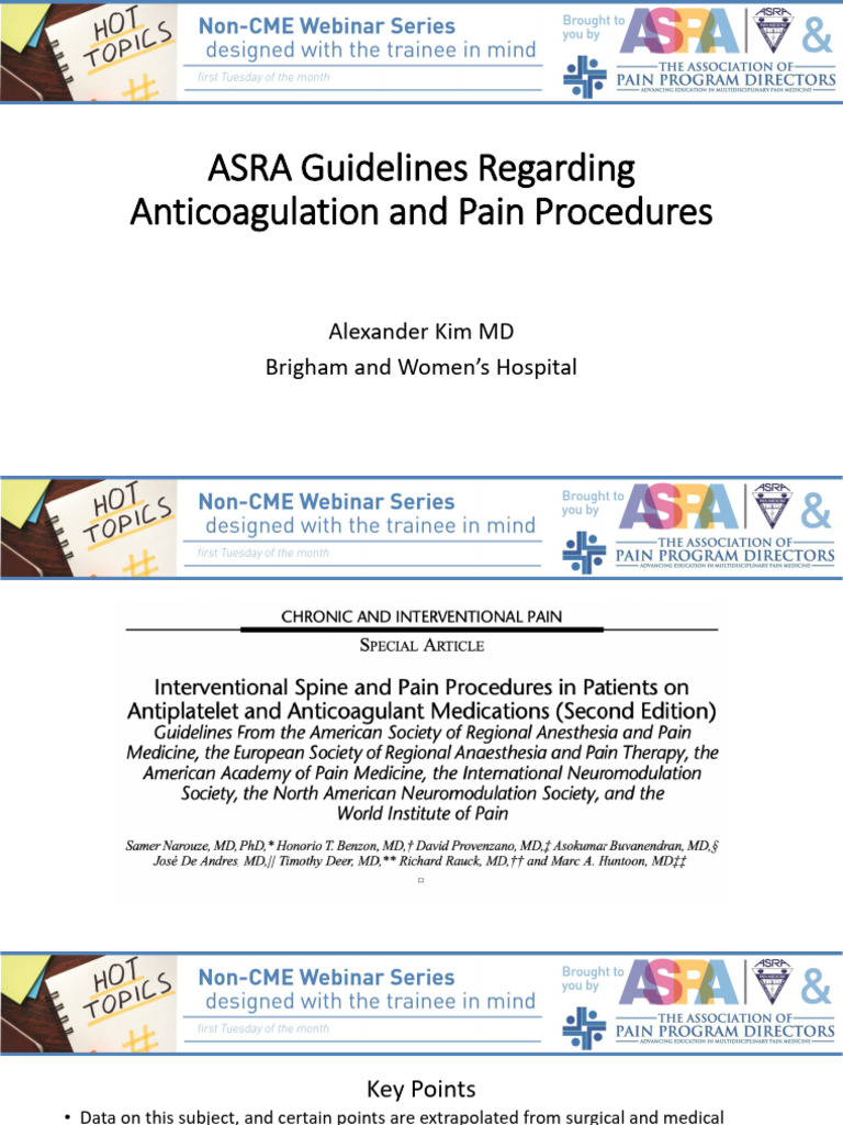 ASRA Anticoagulation Guidelines for Pain Procedures | PDF | Aspirin ...