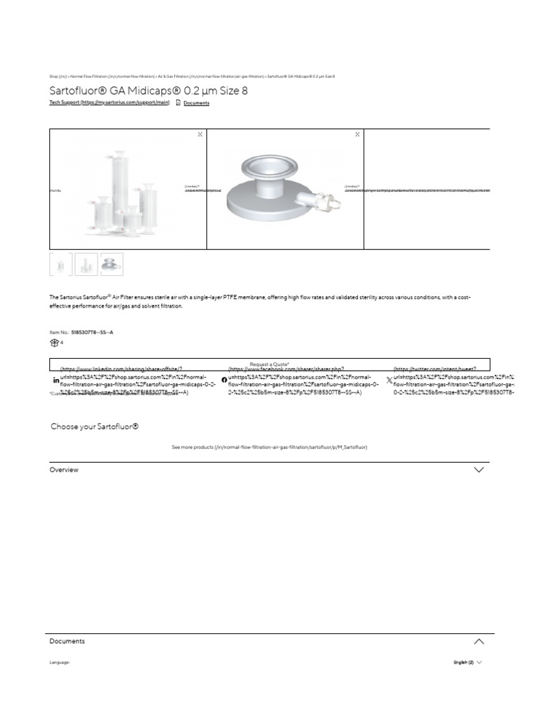 Sartofluor® GA Midicaps® 0.2 M Size 8 - Air & Gas Filtration ...