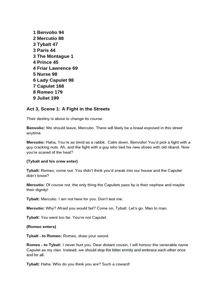Benvolio's Sword Drawn in Conflict | PDF | Characters In Romeo And ...