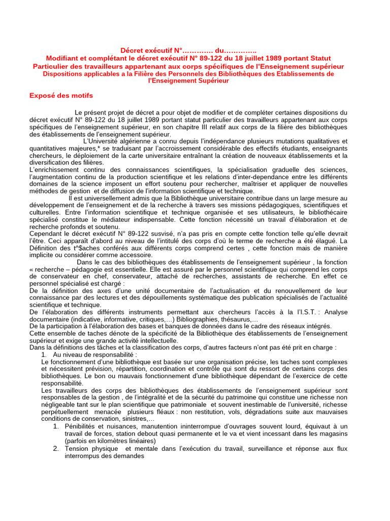 Modification du statut des bibliothécaires | PDF | Bibliothécaire ...