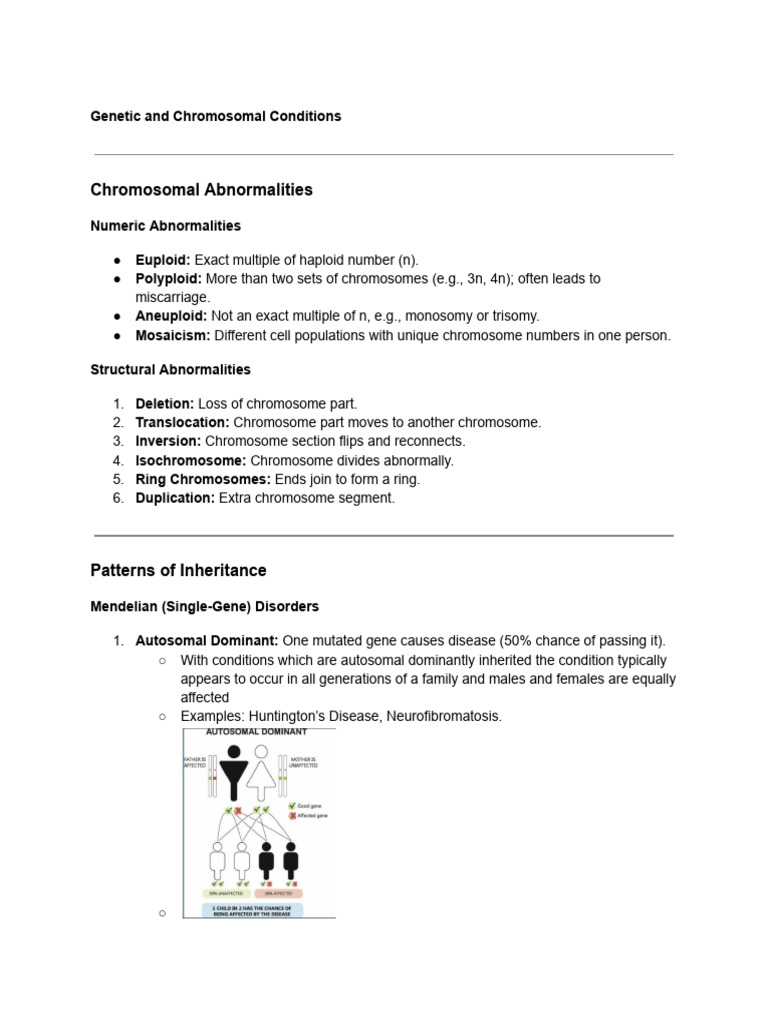 Genetic and Chromosomal Conditions | PDF | Genetic Disorder | Medical ...