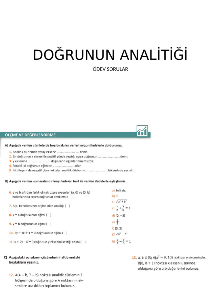 Doğrunun Anali̇ti̇ği̇ - Ödev Sorular (11.siniflar) | PDF