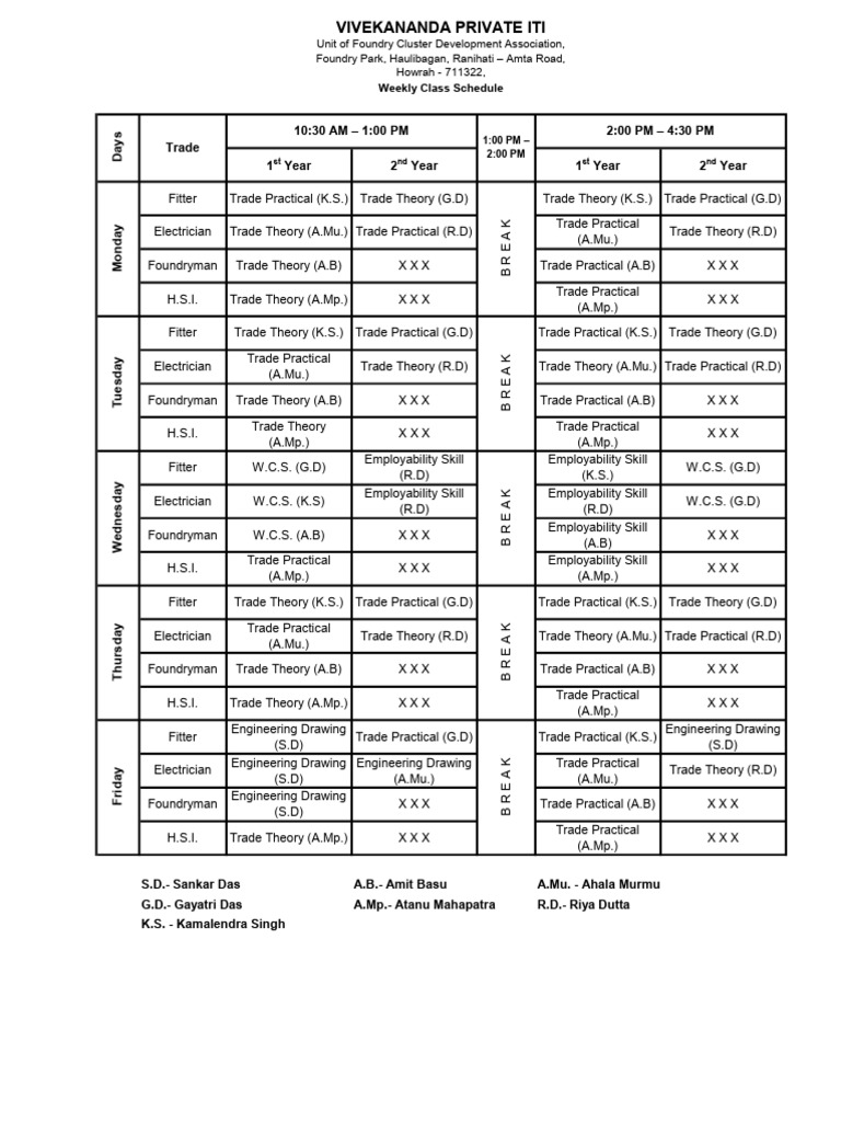 Weekly Class Schedule - 1 | PDF