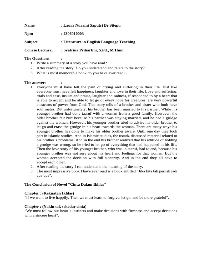 Tugas Literature in English Language Teaching (Laura Nuraini Saputri) | PDF