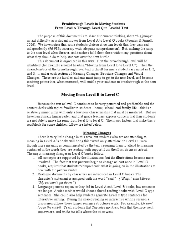 Breakthrough Levels | PDF | Reading Comprehension | Sentence (Linguistics)